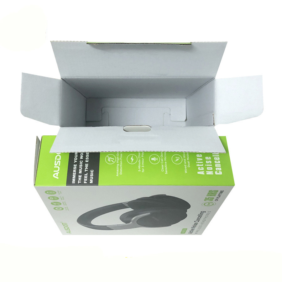 Printed E-Flute Self Locking White Corrugated Cardboard Boxes Headphone ...
