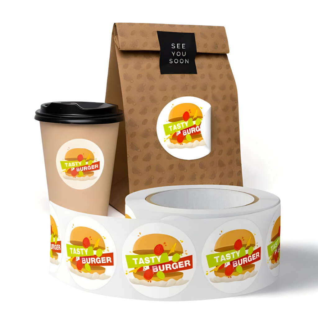 Custom Round Logo Printing Takeaway Lunch Box Circle Sticker Roll ...