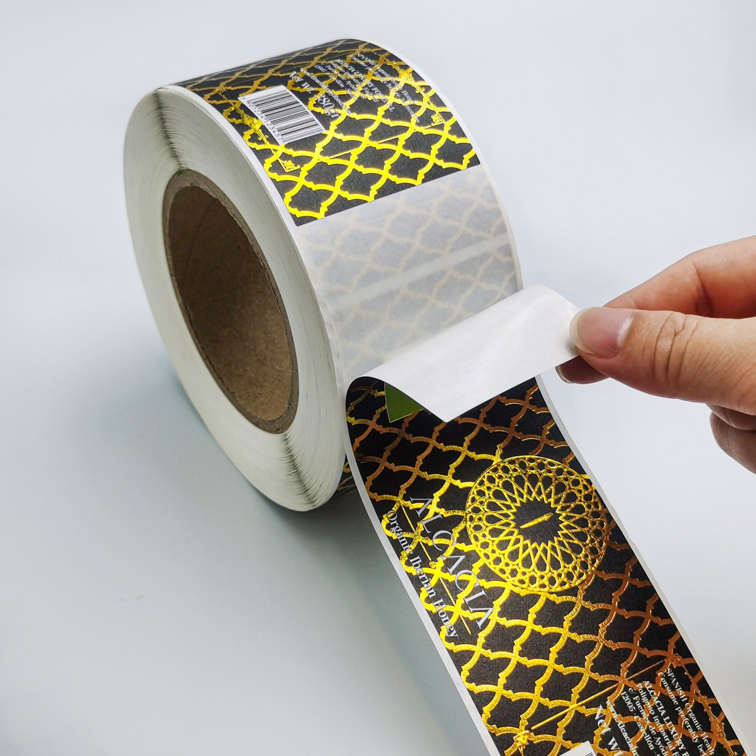 Custom Roll Self Adhesive Hot Stamping Gold Foil Embossed Food ...